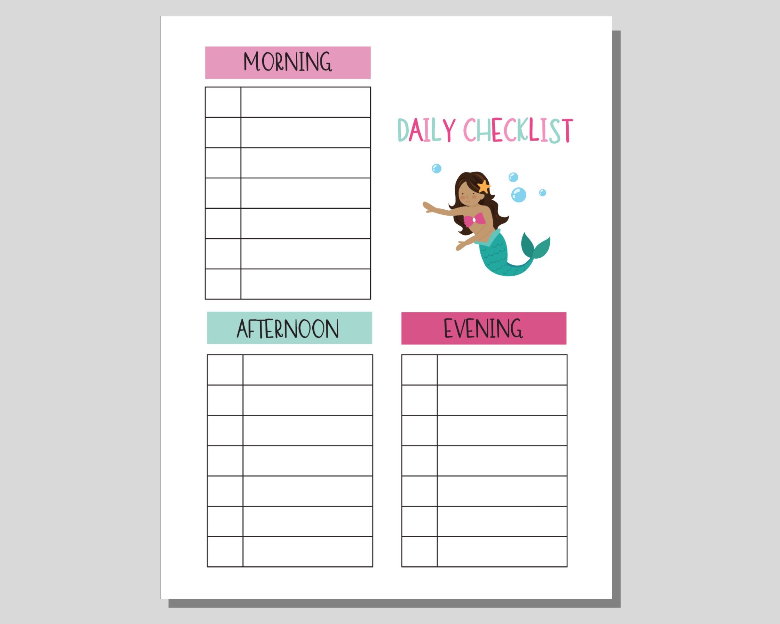 Mermaid to Do List, Responsibility Chart, Kids Daily Chart, Horizontal ...