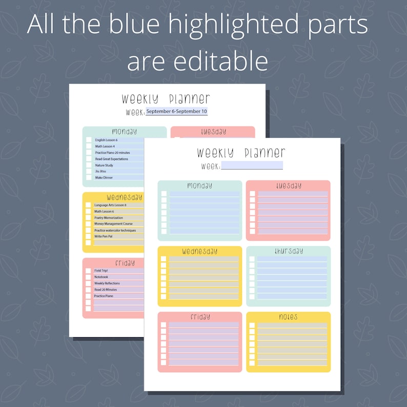 Editable Weekly Planner: Monday-friday Printable (PDF) - Etsy