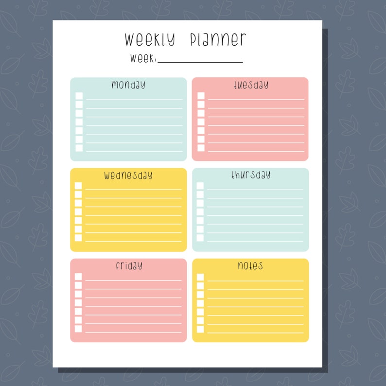 Editable Weekly Planner: Monday-friday Printable (PDF) - Etsy