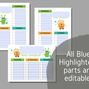 Monster Kids Daily Checklist: Fillable Responsibility Chart (printable ...