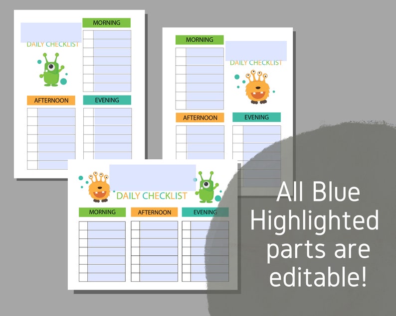 Monster Daily Checklist, Kids Responsibility Chart, to Do List ...