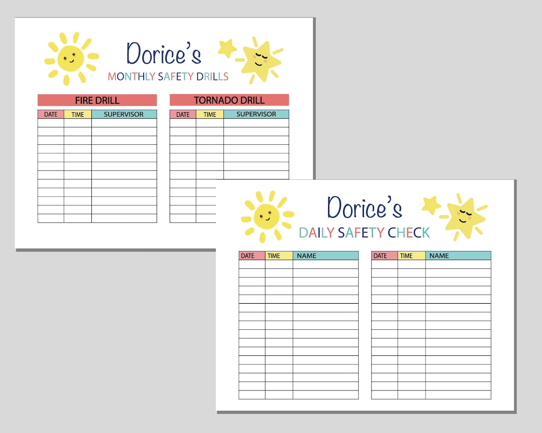 Daily Safety Checklist and Monthly Safety Drill Logs for Daycare - Etsy ...