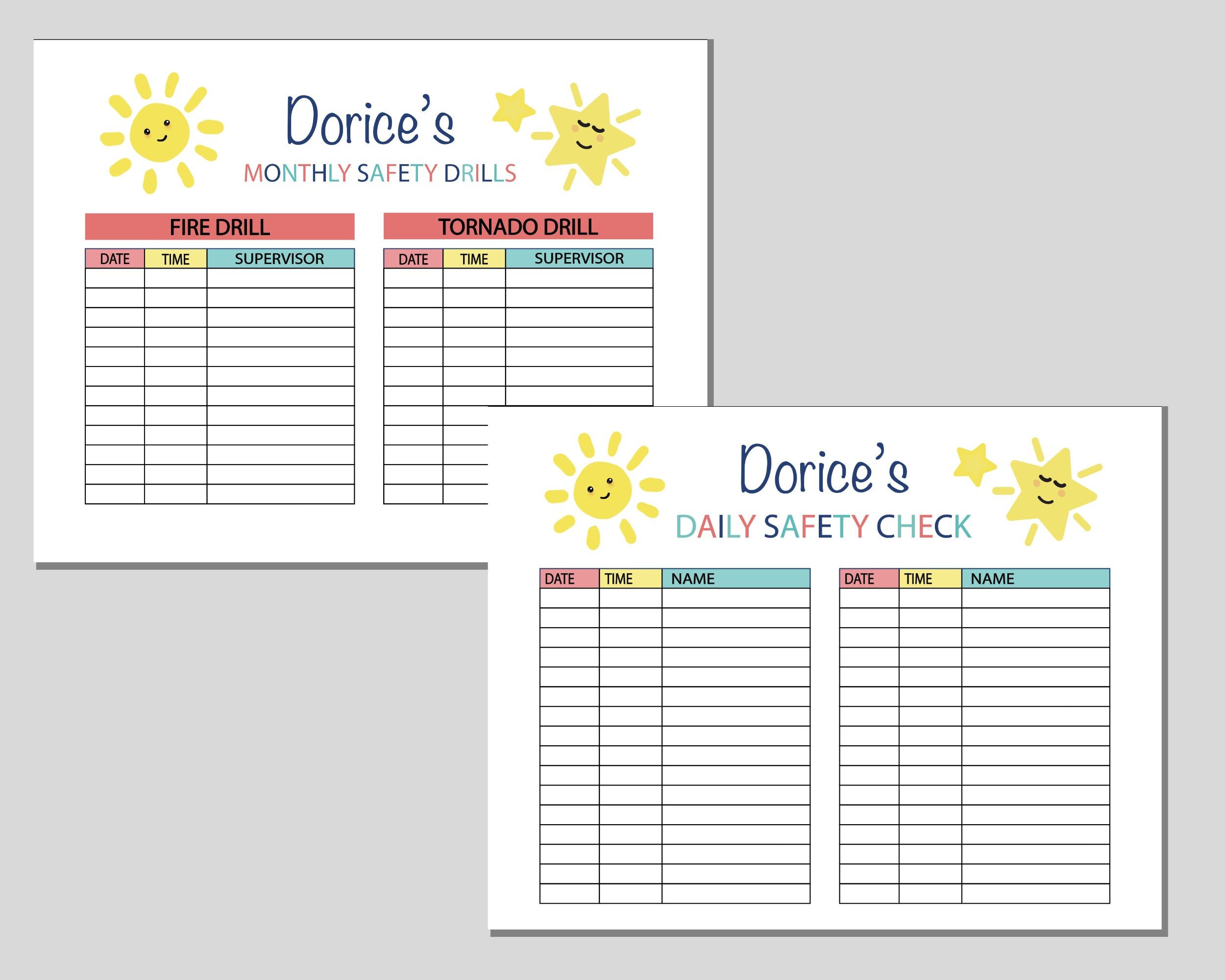 Daily Safety Checklist and Monthly Safety Drill Logs for Daycare - Etsy