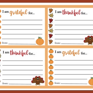 Thanksgiving Card Printable, Grateful For, Thankful For, Writing Prompt ...