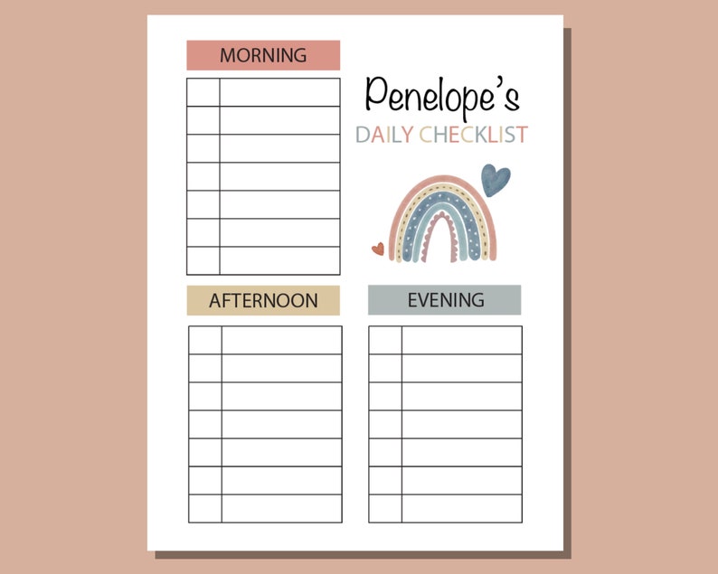 Kids Fillable Checklist: Rainbow Responsibility Chart (editable ...