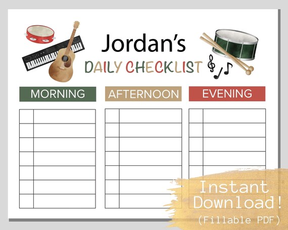 Kids Band Daily Checklist Instrument Responsibility Chart to - Etsy