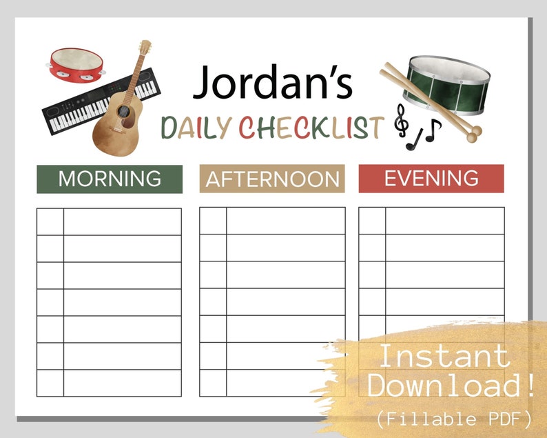Kids Band Daily Checklist, Instrument Responsibility Chart, to Do List ...