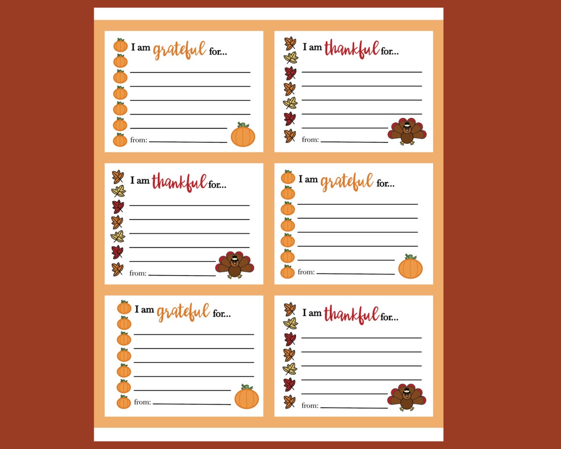 Thanksgiving Card Printable, Grateful For, Thankful For, Writing Prompt ...