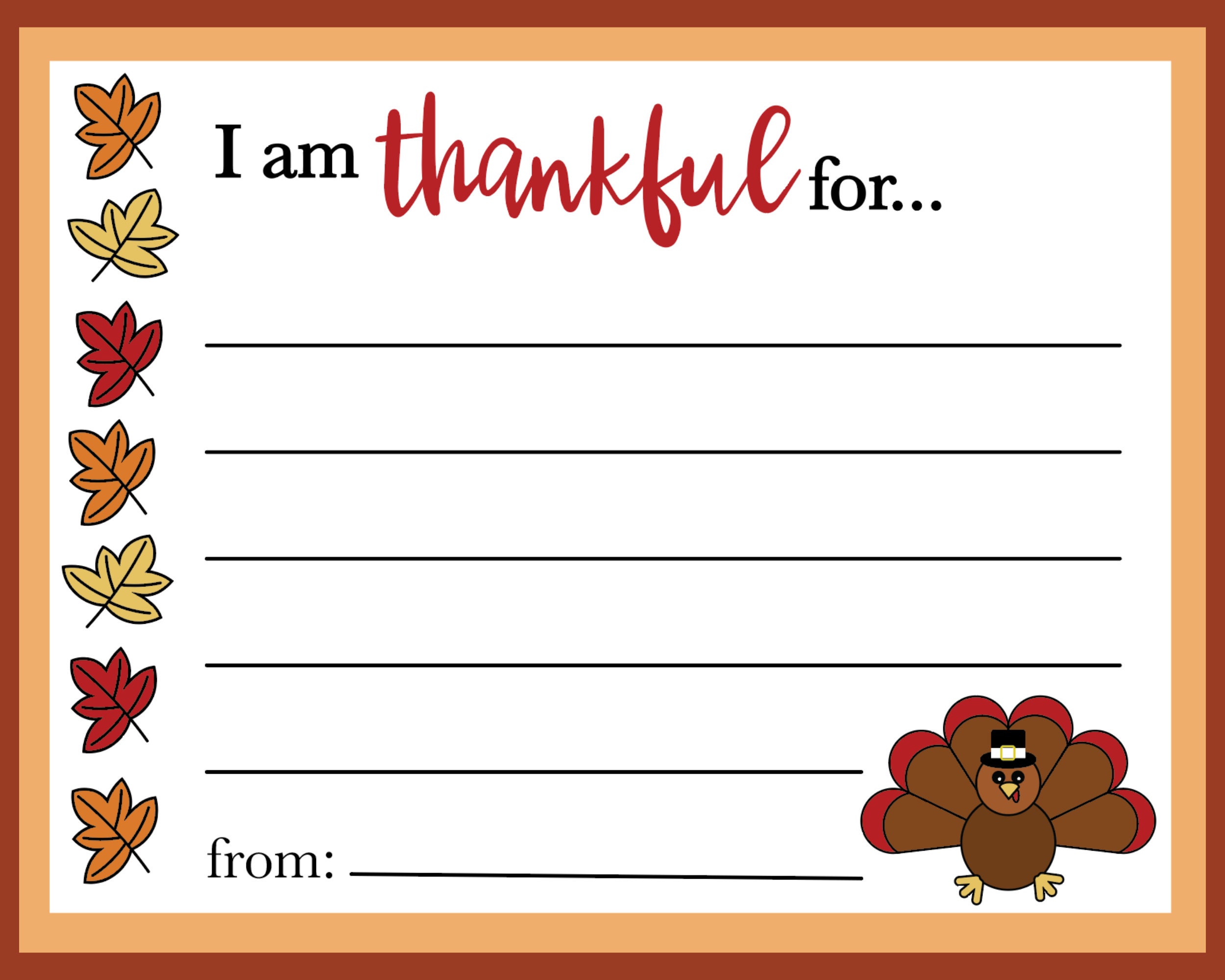 Thanksgiving Card Printable, Grateful For, Thankful For, Writing Prompt ...