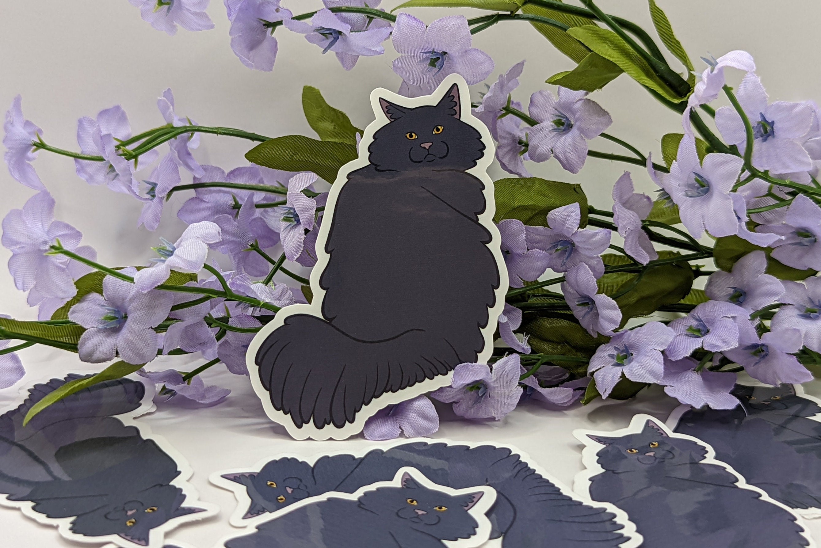 Long Haired Cat Sticker / Vinyl Sticker / Grey Cat - Etsy