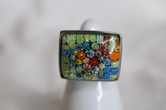 Millefiore Murano Style Italian Ring, Stainless Steel… - Gem