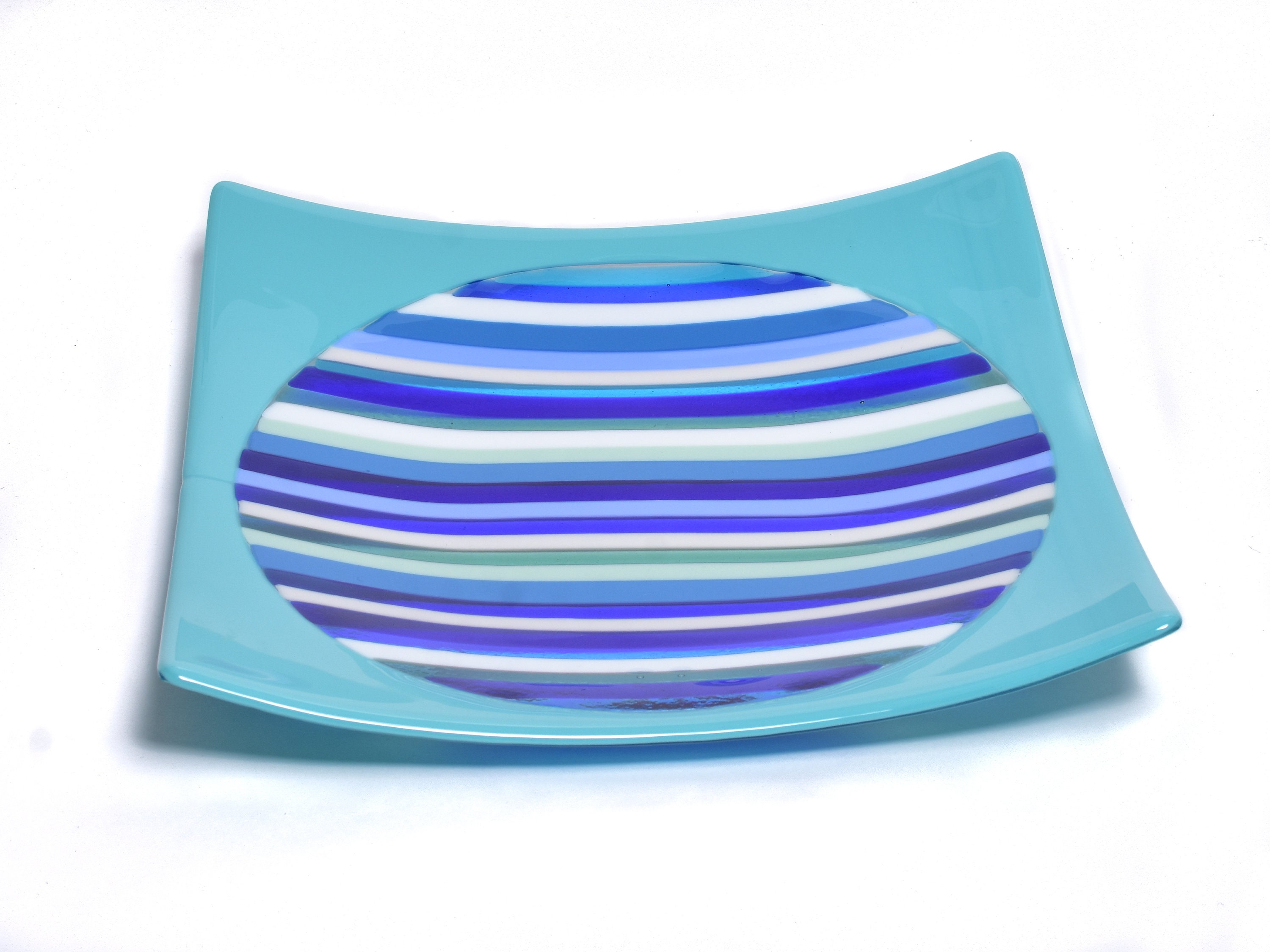 Fused Glass Platter With Shades of Blue, Cream and Green, Made in ...