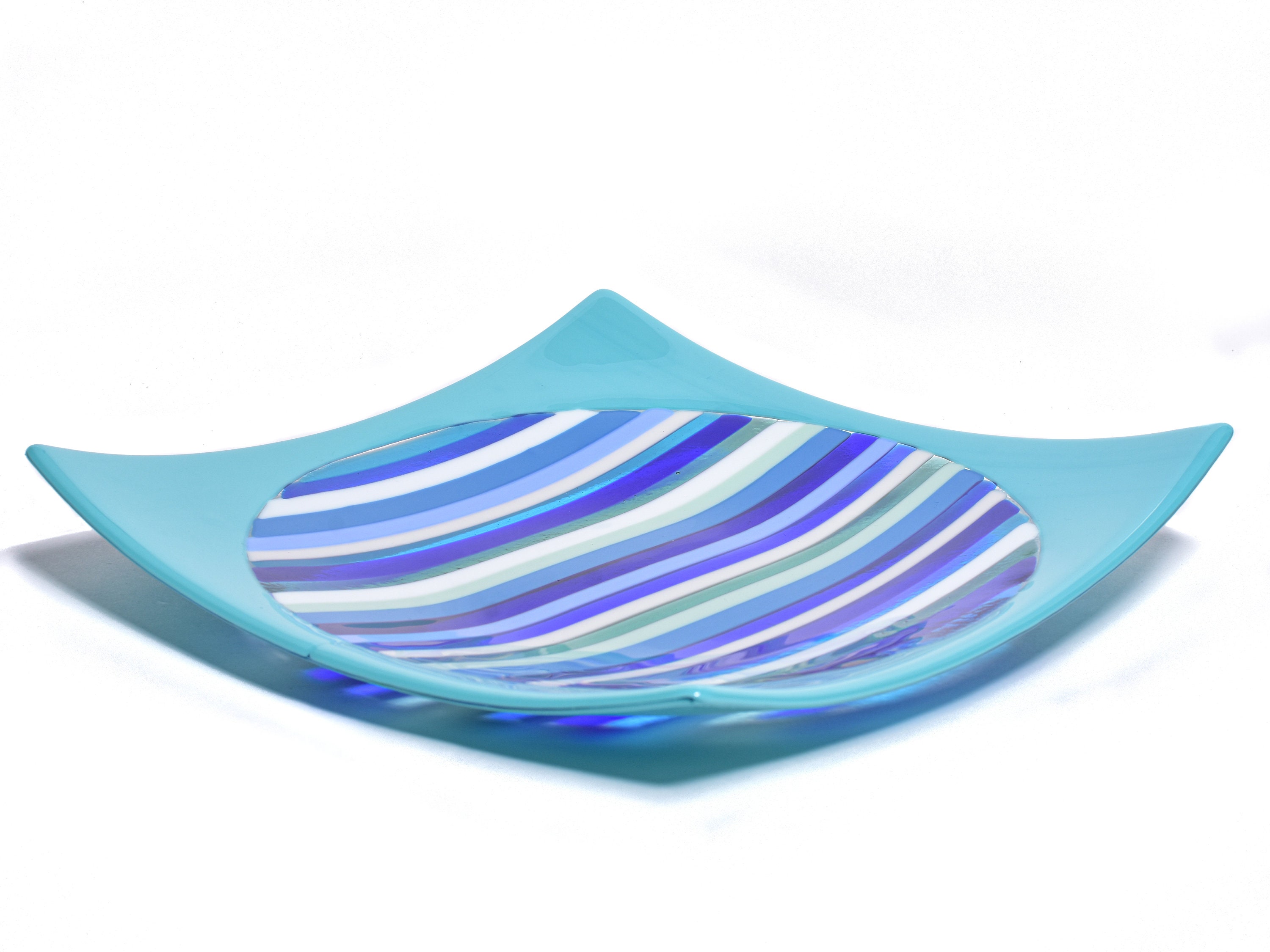 Fused Glass Platter With Shades of Blue, Cream and Green, Made in ...