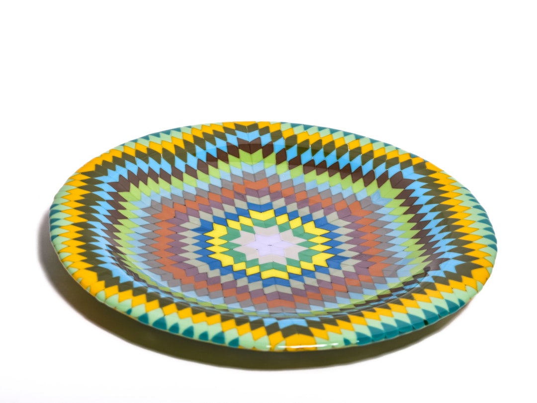 Handmade Fused Glass Art Bowl: Colorful Centerpiece (15.74 Inch) - Etsy ...