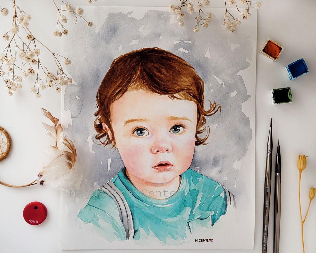 Custom Watercolor Child Portrait, Personalized Painting - Etsy