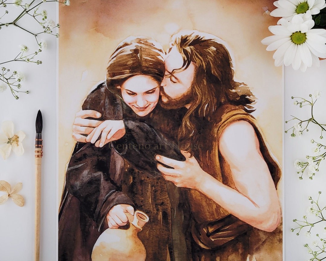 Jesus and Virgin Mary Hug Watercolor Print, Modern Christian Art ...