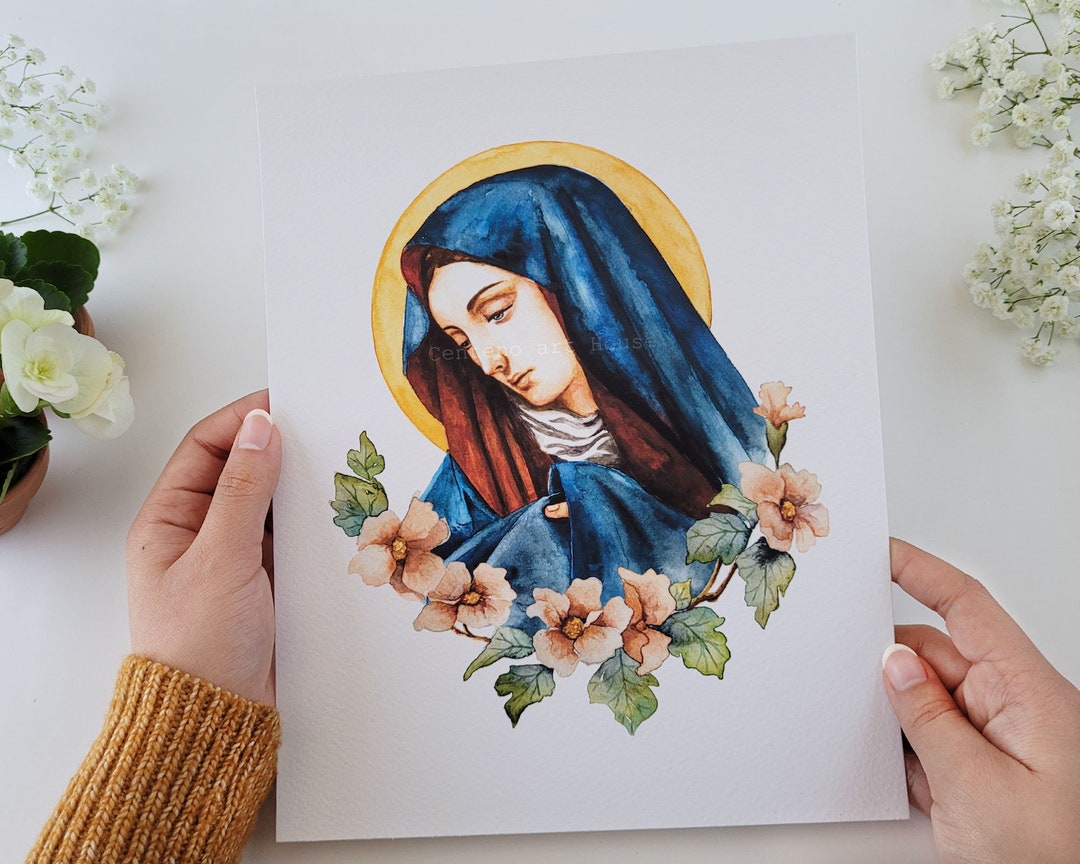 Our Lady of Sorrows Mater Dolorosa Watercolor Painting, Catholic Faith ...