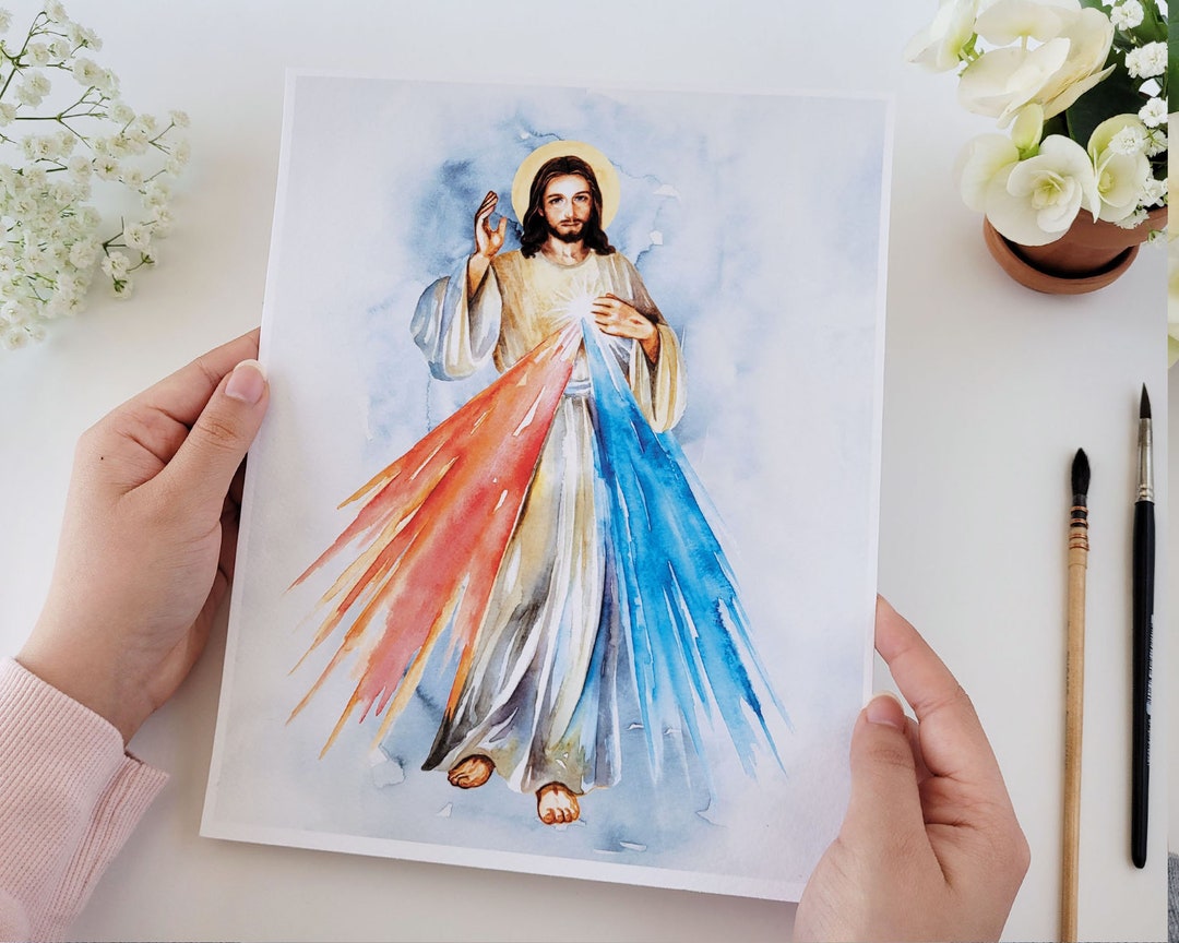 Christ the Divine Mercy, Watercolor Catholic Art, Jesus Christ Painting ...