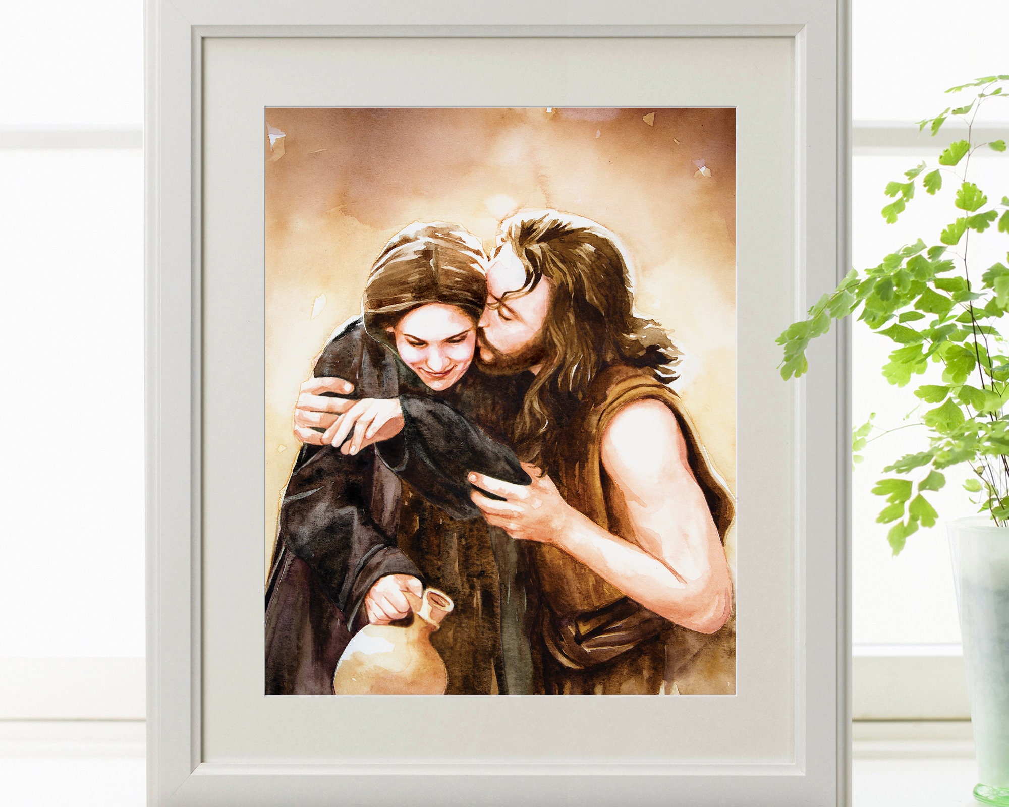 Jesus and Virgin Mary Hug Watercolor Print, Modern Christian Art ...