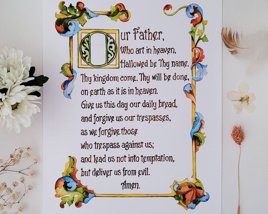 Our Father Prayer, Catholic Painting Original, Watercolor Hand Lettered ...
