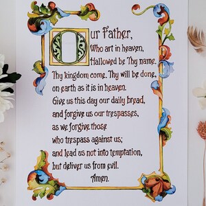 Our Father Prayer, Catholic Painting Original, Watercolor Hand Lettered ...