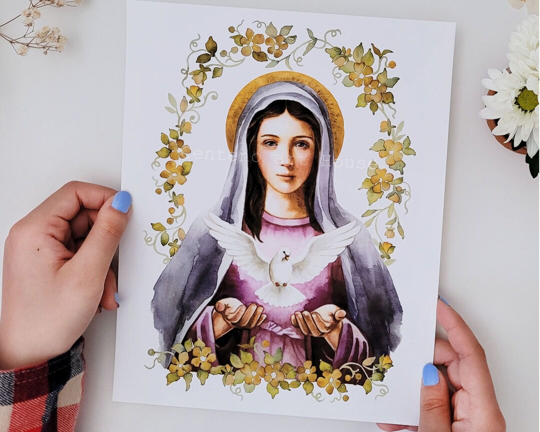 Watercolor Catholic Art, Mary Spouse of the Holy Spirit, Hand Painted ...