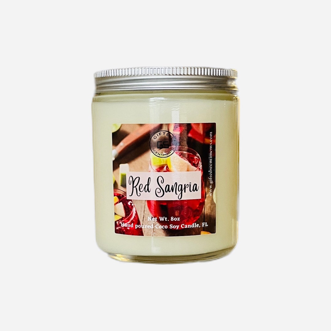 Red Sangria Scented Candle Soy Blend Wax Cocktail Wooden Wick Sweet ...