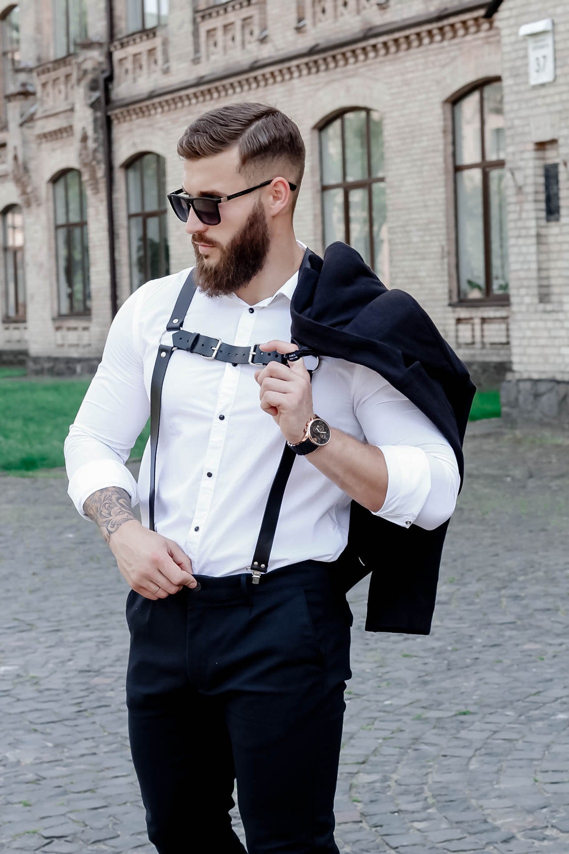 Leather Suspenders Blackmen Harness Blackfashion - Etsy