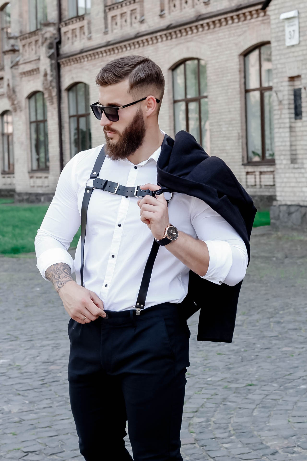 Leather Suspenders Blackmen Harness Blackfashion - Etsy