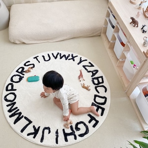 Boho Round Distressed ABC Rug - Etsy