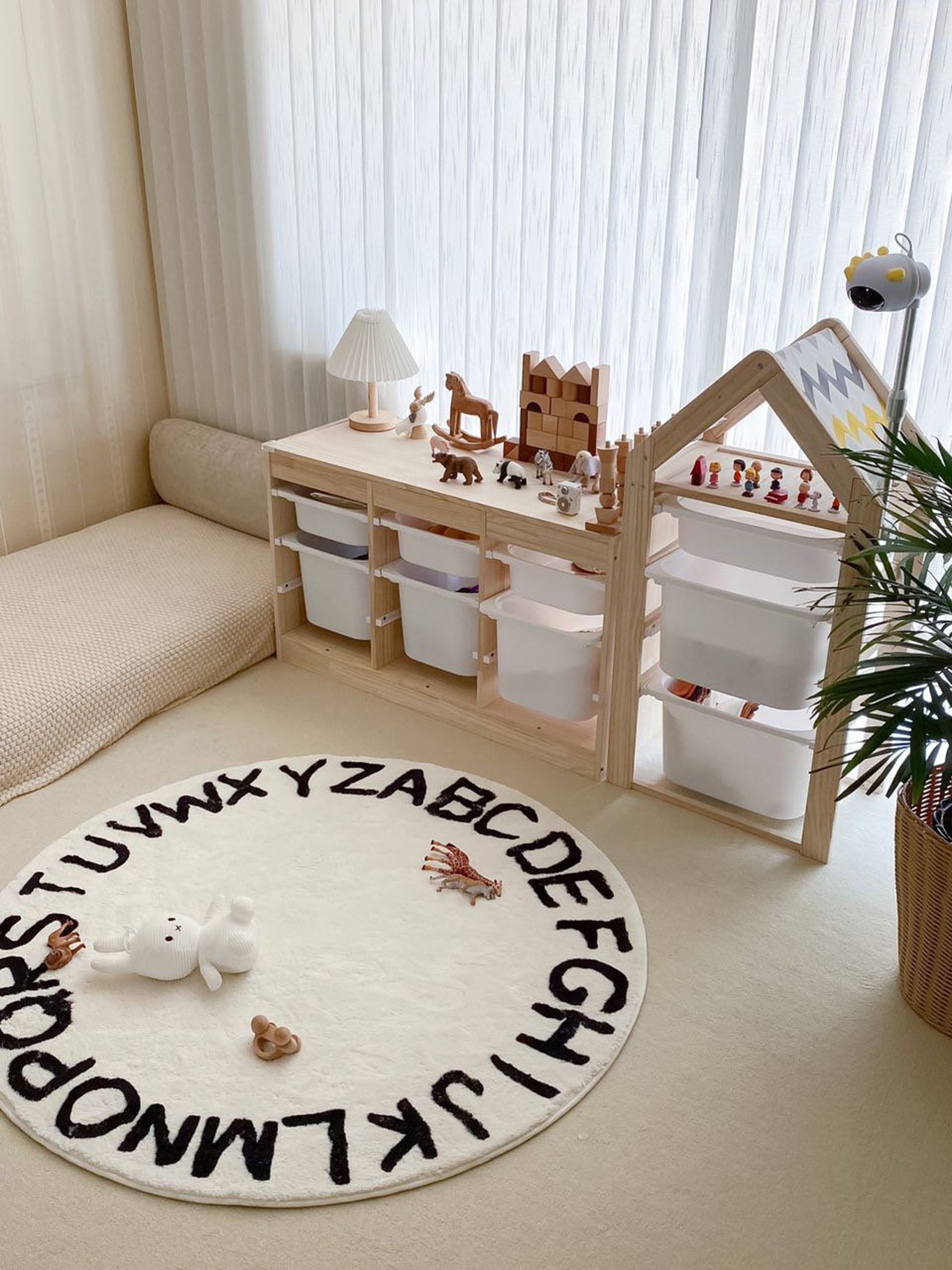 Boho Round Distressed ABC Rug | Etsy