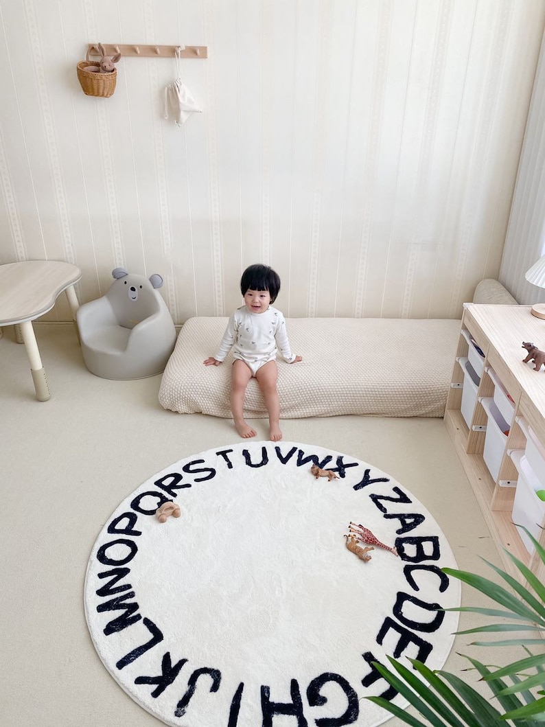 Boho Round Distressed ABC Rug | Etsy