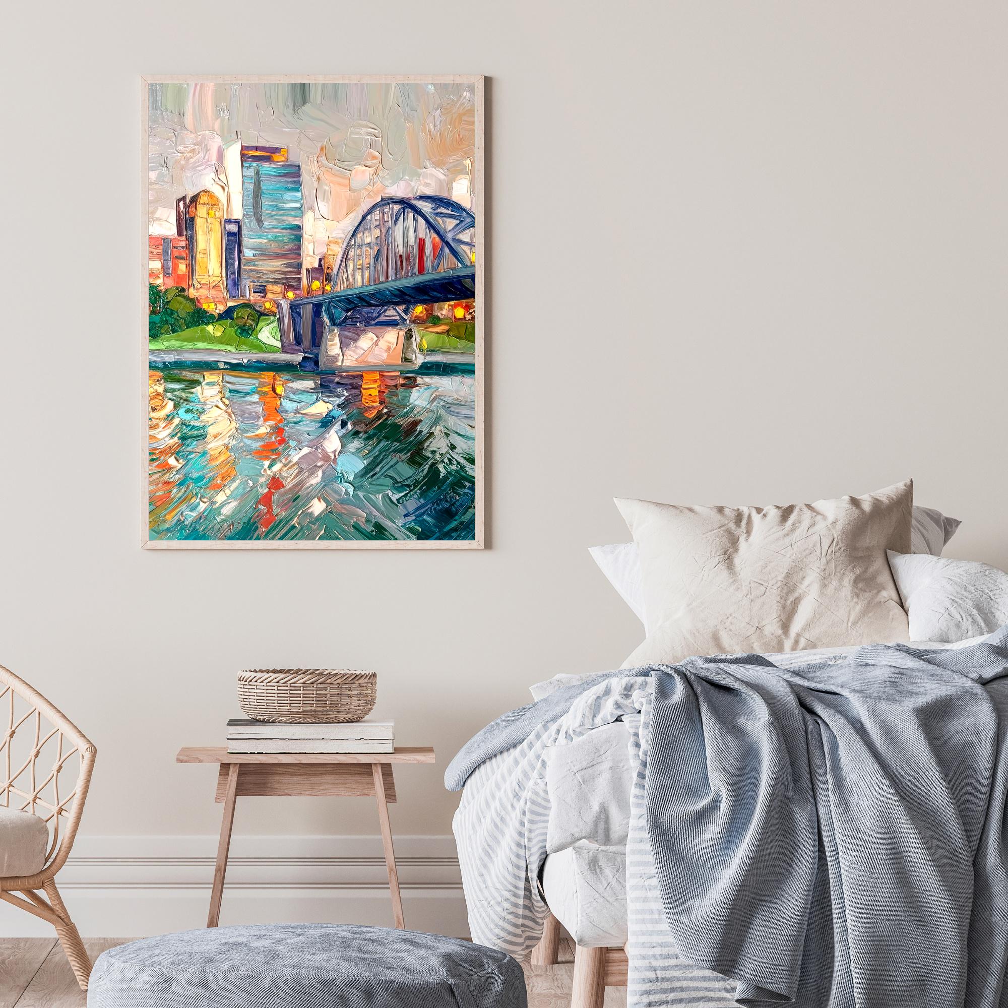 Memphis Tennessee Oil Painting Printable Wall Art, Downtown Bridge ...