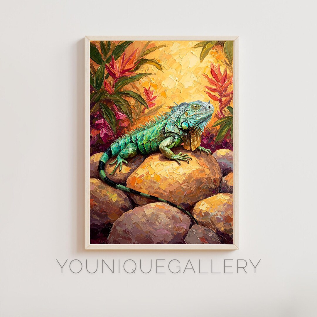 Tropical Iguana Printable Wall Art, Exotic Reptile Digital Download ...