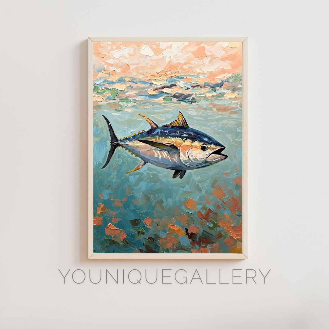 Bluefin Tuna Printable Painting, Ocean Fish Wall Art, Underwater ...