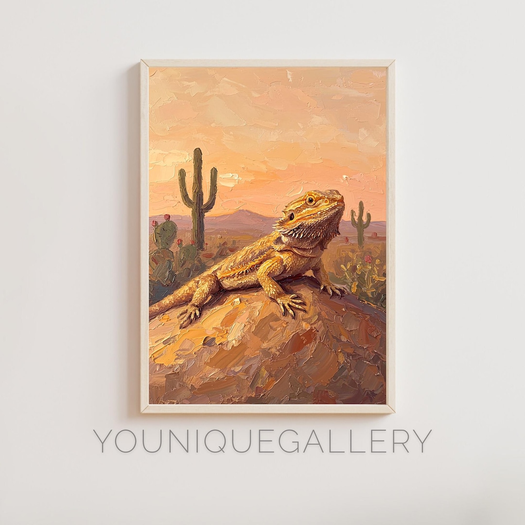 Bearded Dragon Printable Wall Art, Desert Lizard Painting, Southwest ...