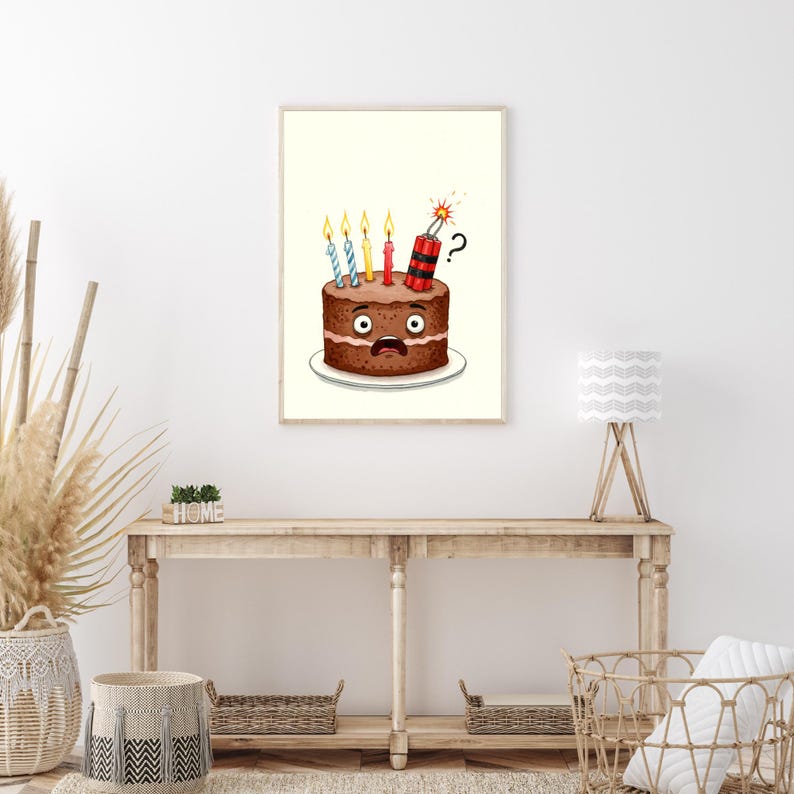 Explosive Birthday Cake Funny Wall Art | Dynamite Candle Humor ...