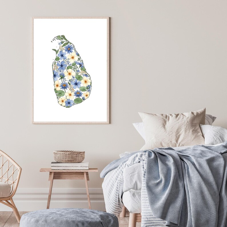 Sri Lanka Map Art Print: Floral Ceylon Decor (digital Download) - Etsy ...