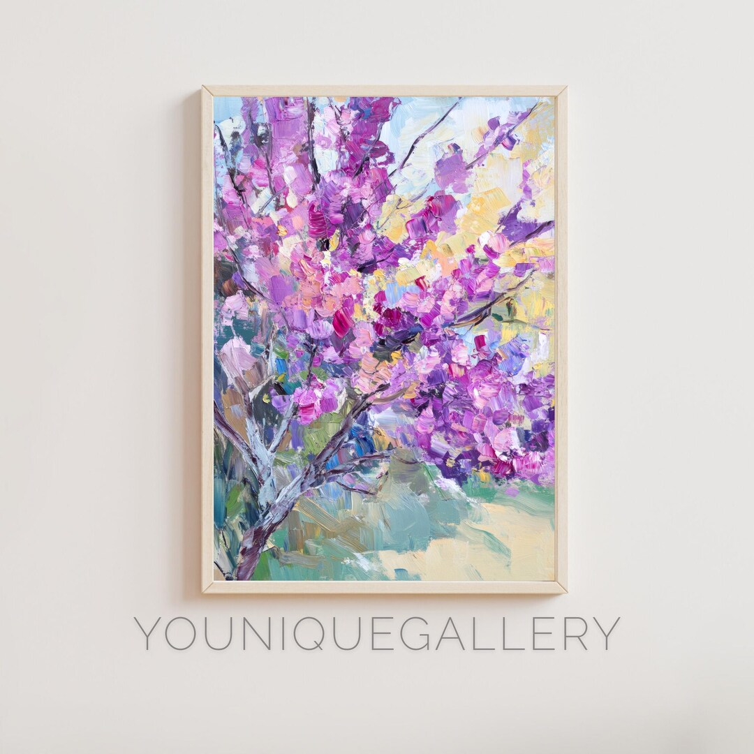 Redbud Tree Blossoms Impressionist Printable Art, Purple Floral Wall ...