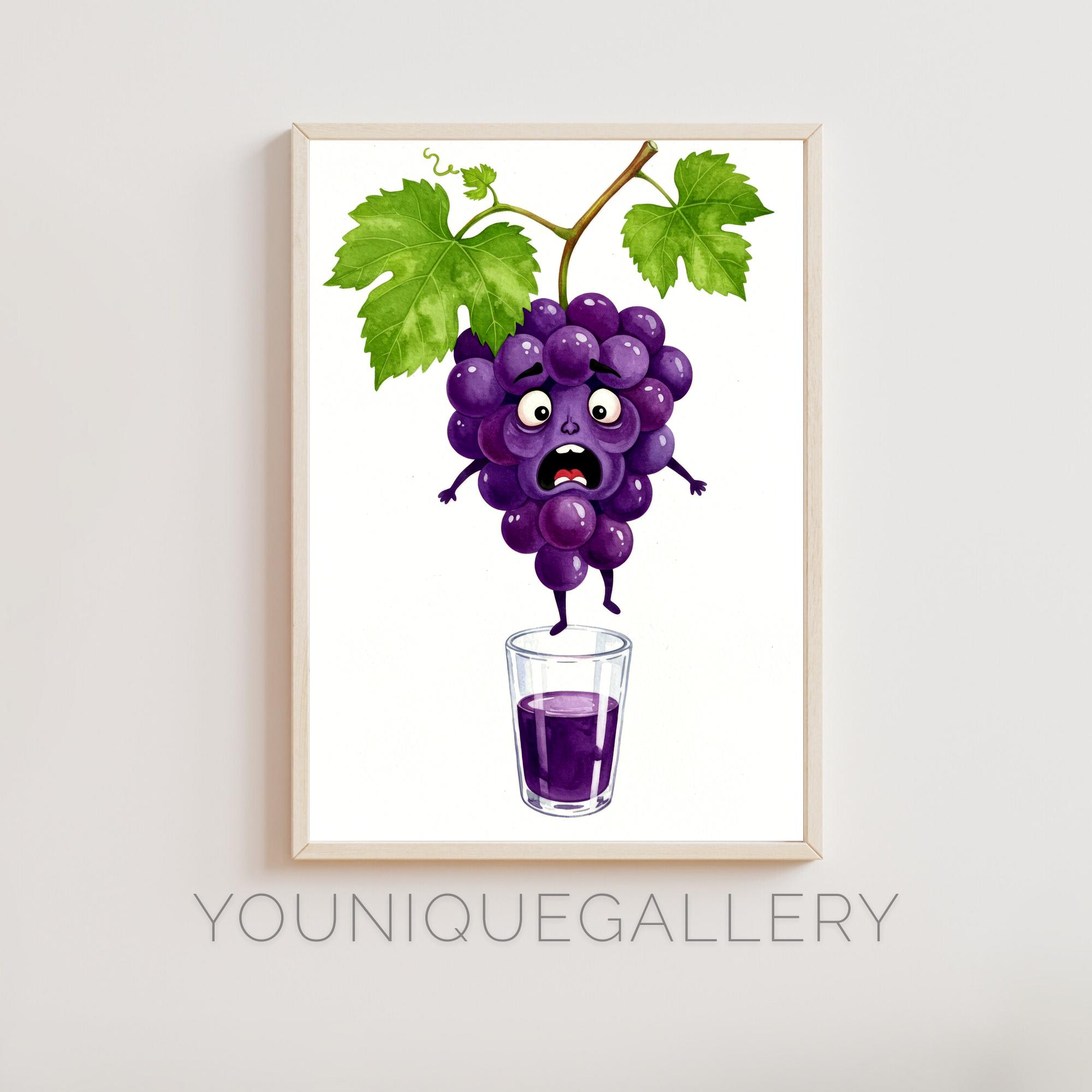 Funny Grape Printable | Wine Pun Kitchen Decor | Whimsical Fruit ...