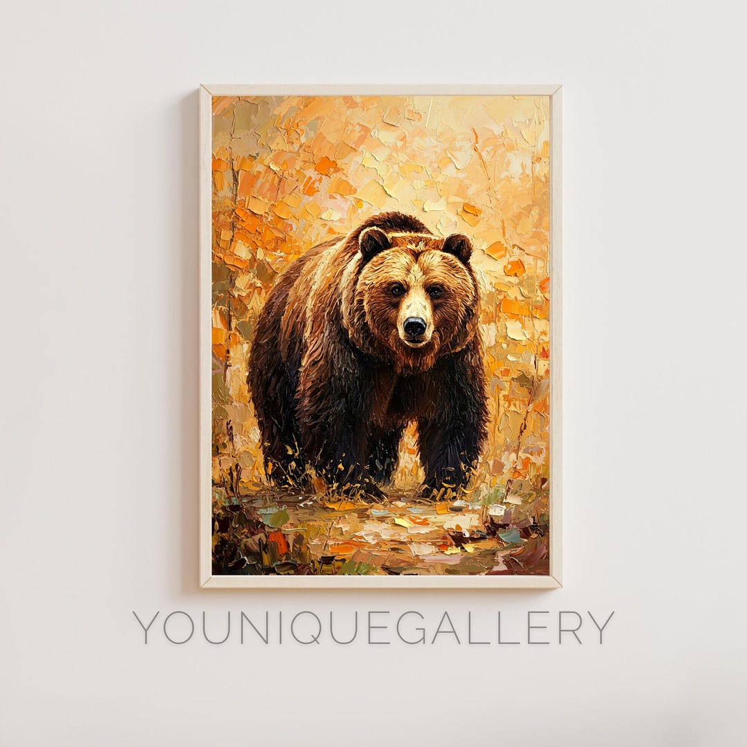 Brown Bear Printable Painting, Wildlife Forest Wall Art, Rustic Fall ...