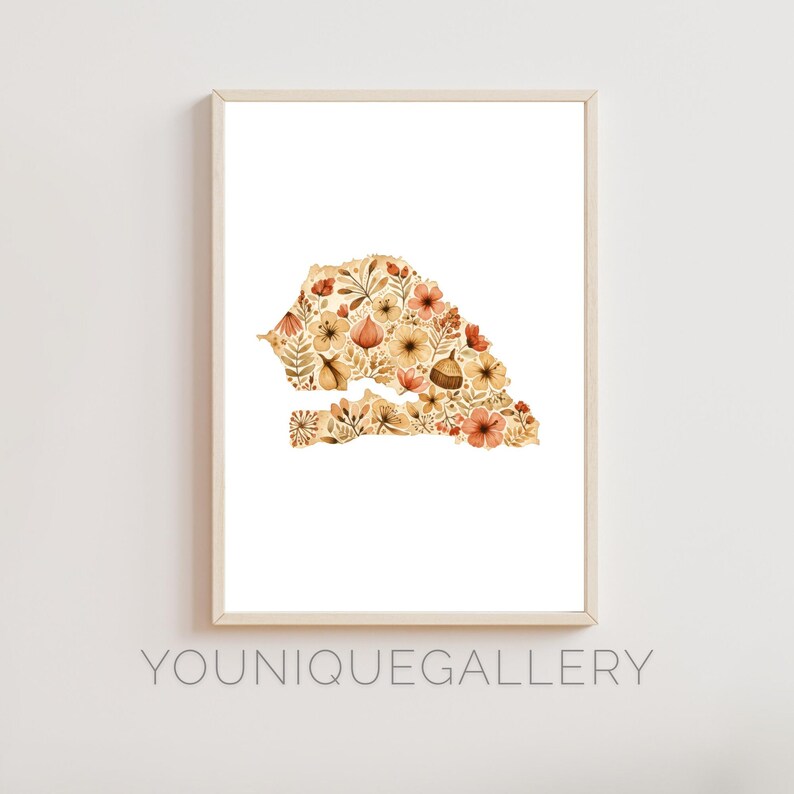 Watercolor Senegal Map Print: Floral Botanical Art (digital Download ...