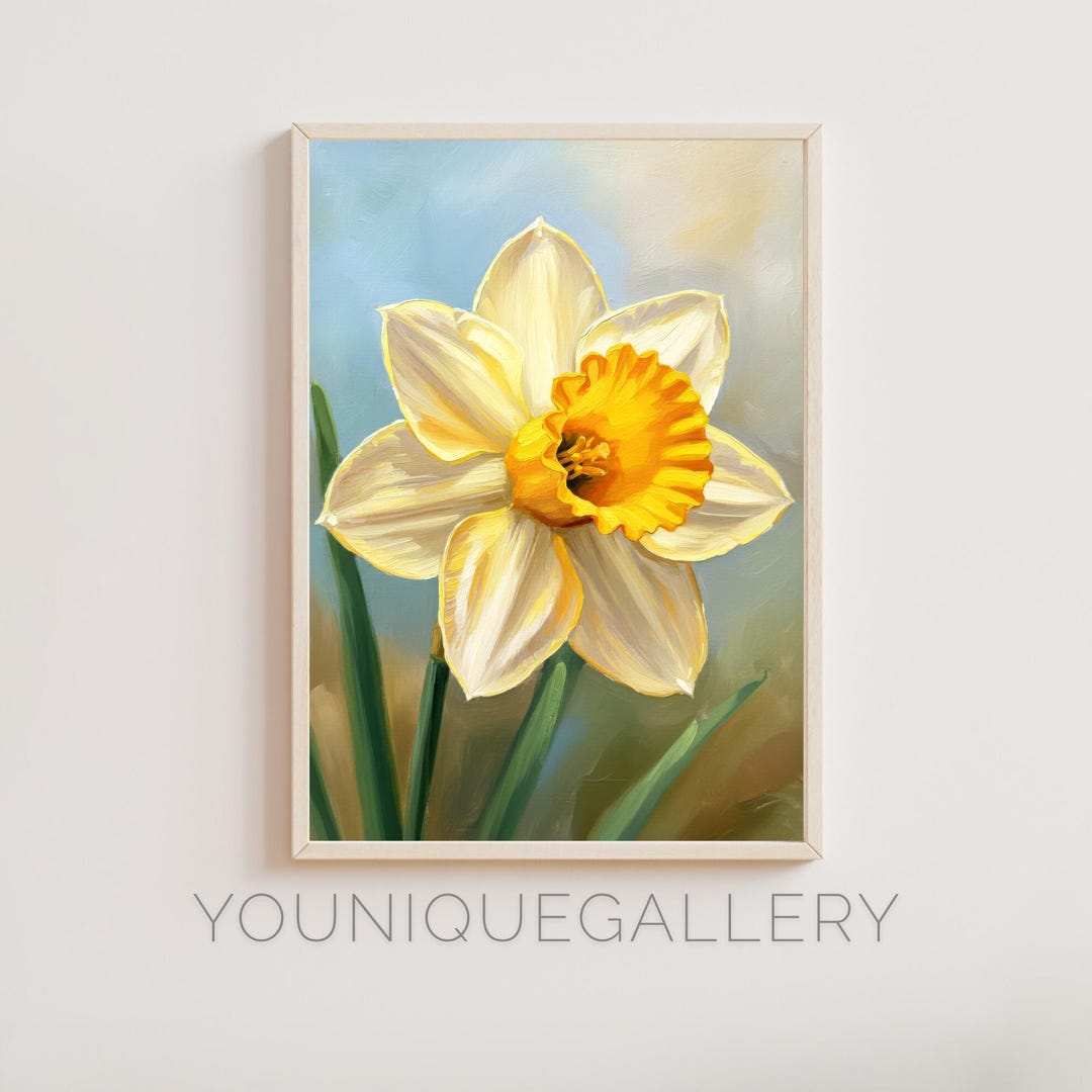 Daffodil Oil Painting Printable, Yellow Flower Wall Art, Spring Floral ...