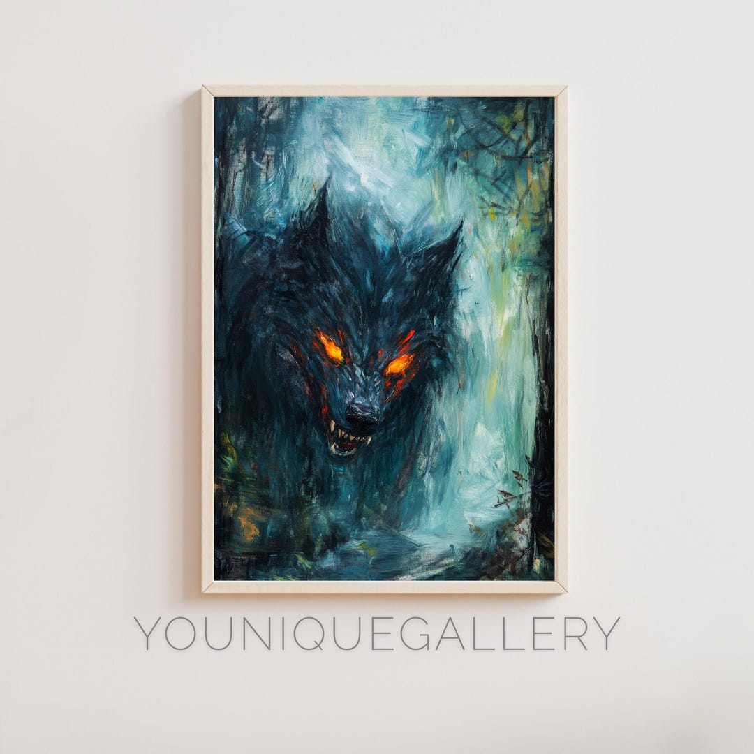 Fierce Fenrir Wolf Printable Wall Art, Nordic Beast Digital Download ...