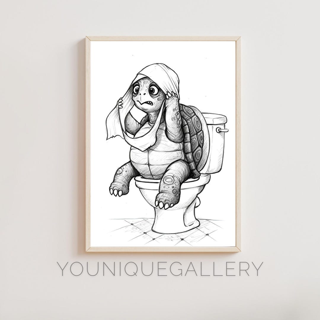 Funny Turtle Toilet Paper Head Print: Bathroom Humor Art (digital ...