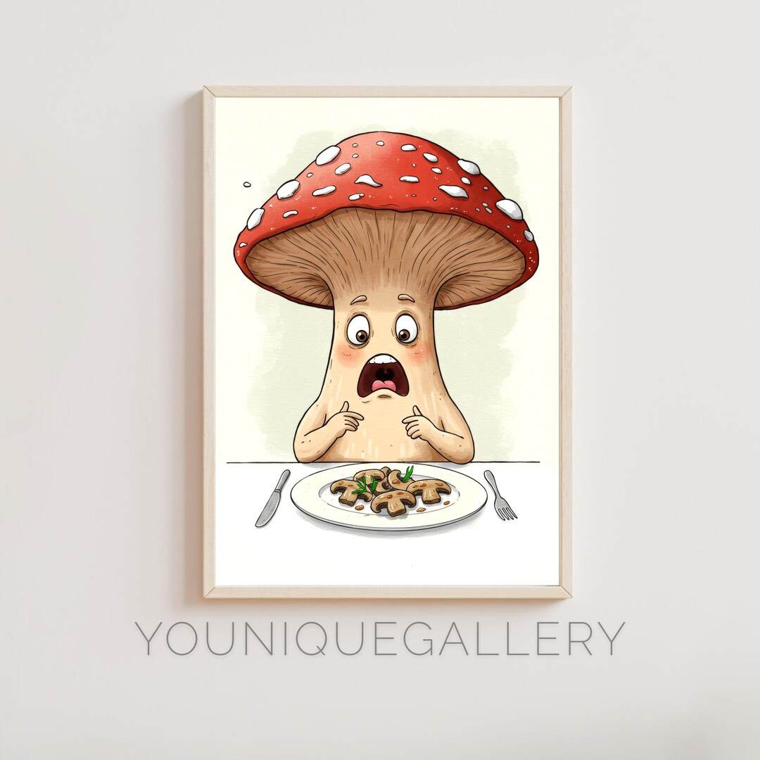 Funny Mushroom Cannibal Kitchen Wall Art | Vegetarian Dark Humor | Cute ...