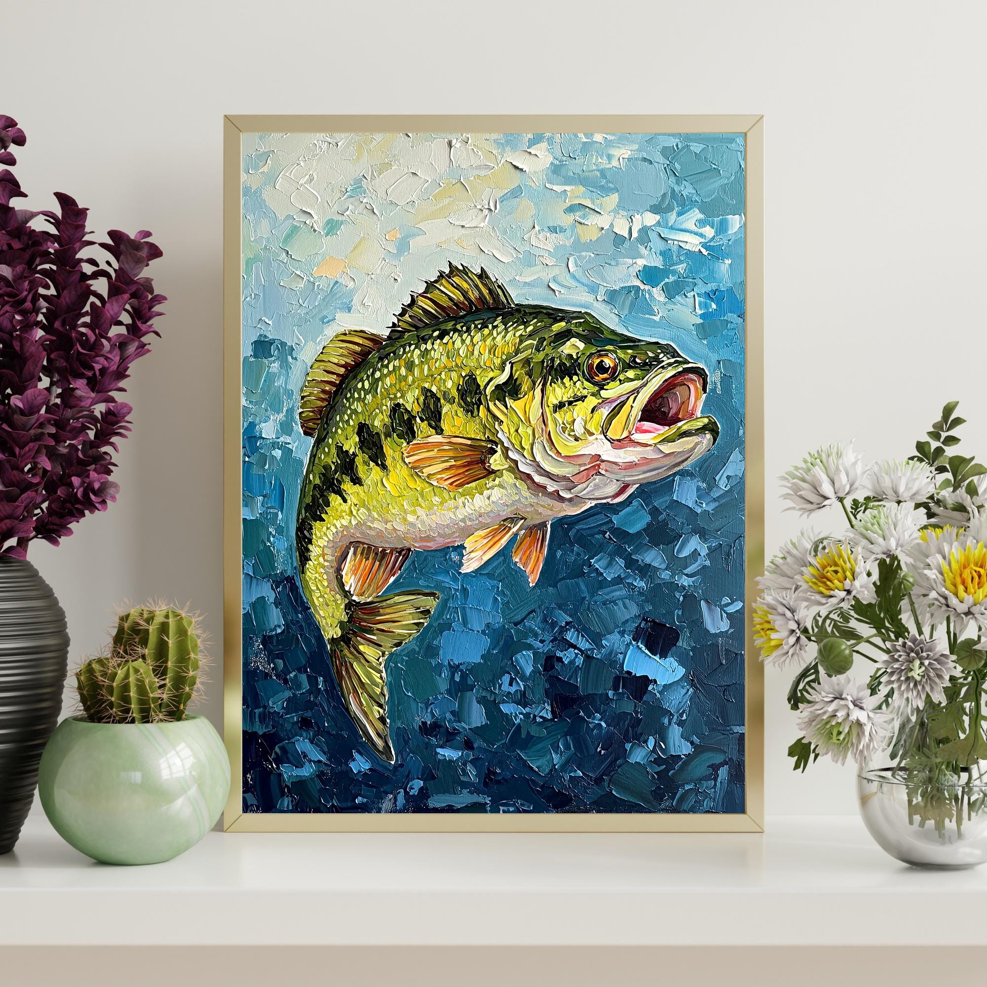 Largemouth Bass Printable Painting, Fishing Wall Art Digital Download ...