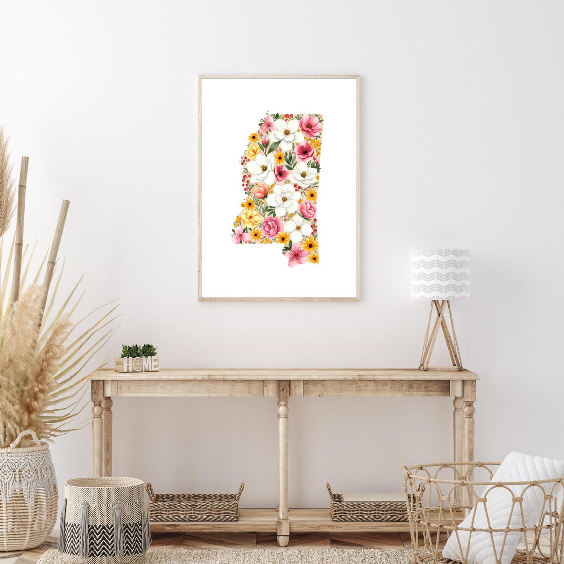 Mississippi Floral Map Art: Watercolor Magnolia Print (digital Download ...