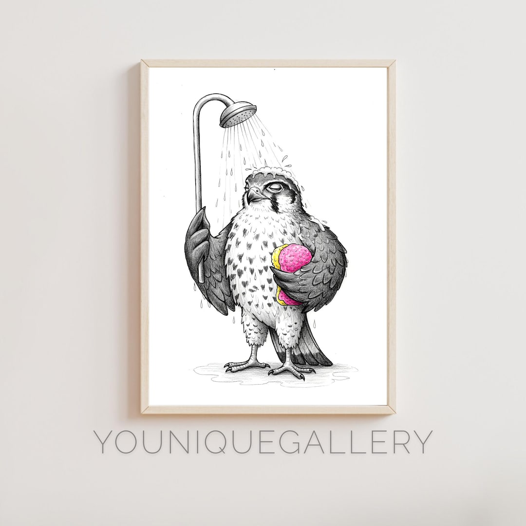 Falcon Shower Art Print: Funny Bird Bathroom Decor (digital Download ...