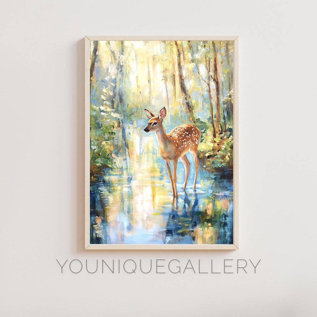 Fawn in Water Oil Painting Print: Calming Wall Art (digital Download ...